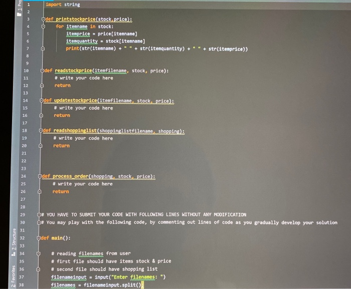 Solved import string 2 adef printstockprice(stock, price) 3 | Chegg.com