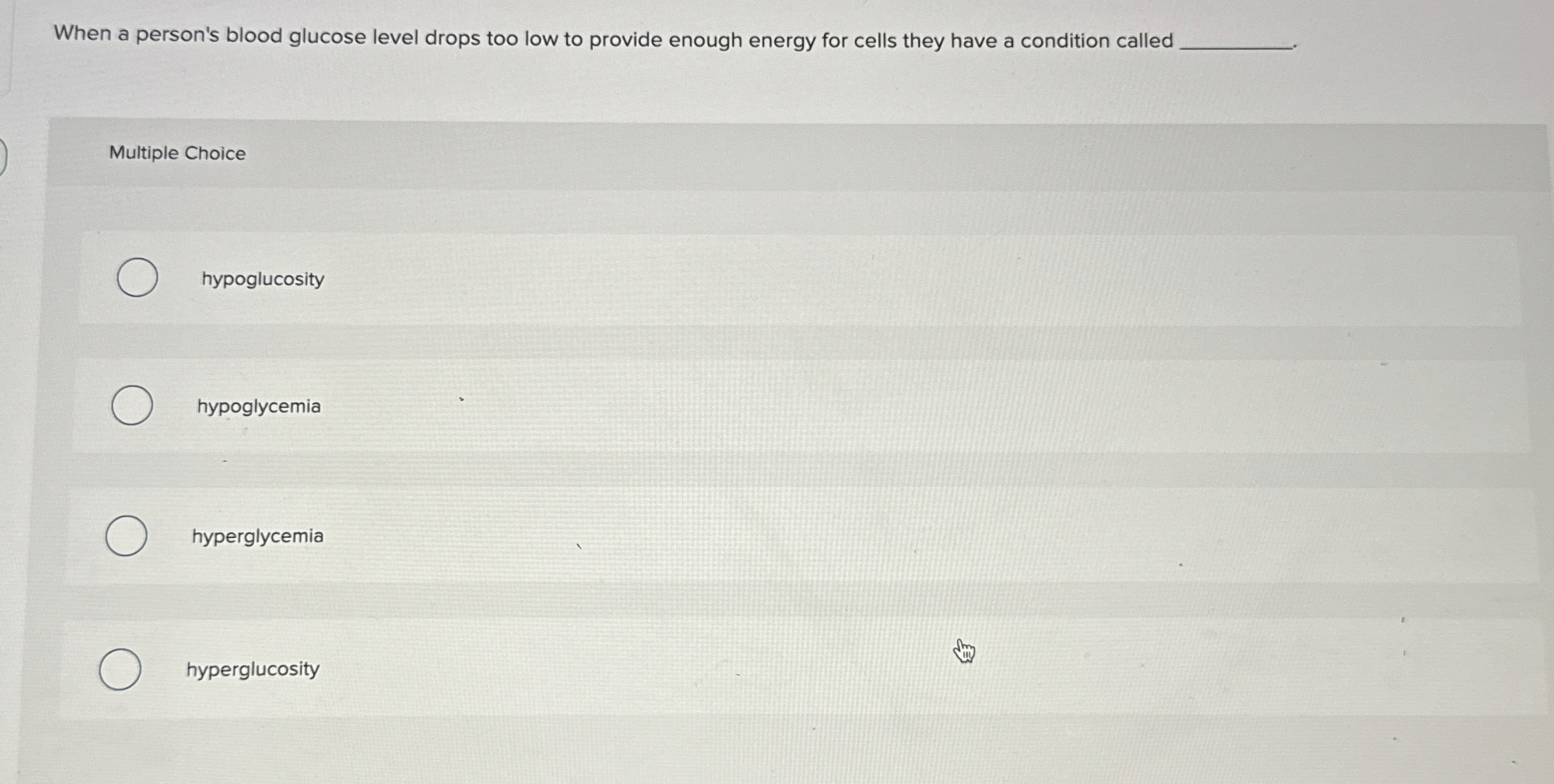 Solved When a person's blood glucose level drops too low to | Chegg.com