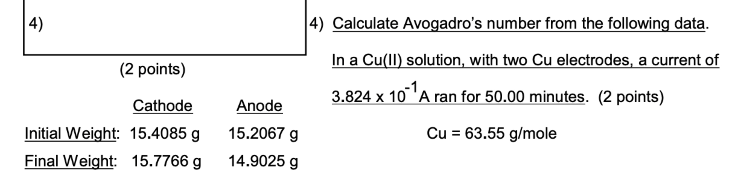 Solved Calculate Avogadro's number from the following | Chegg.com