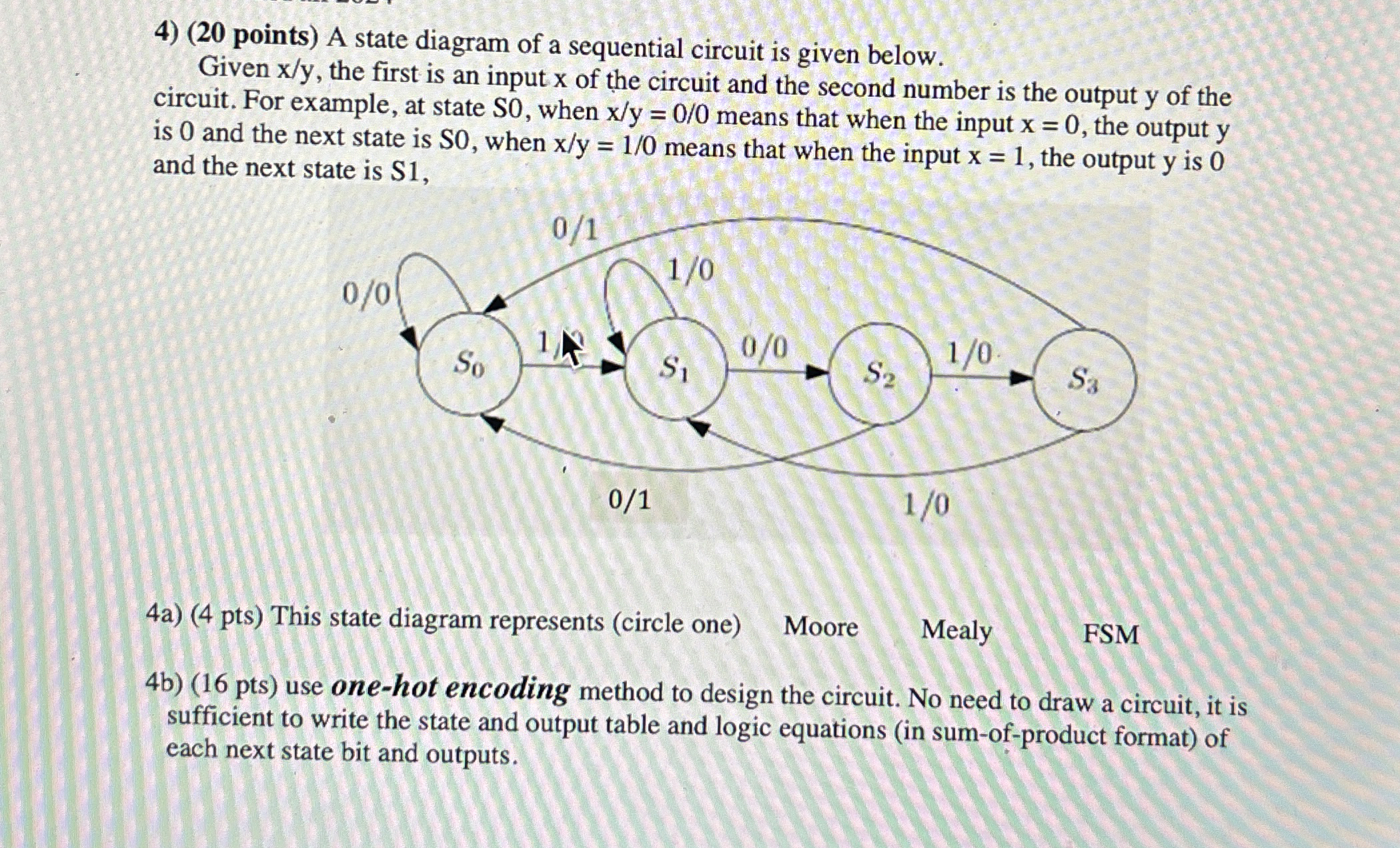 Solved (20 ﻿points) ﻿A state diagram of a sequential circuit | Chegg.com