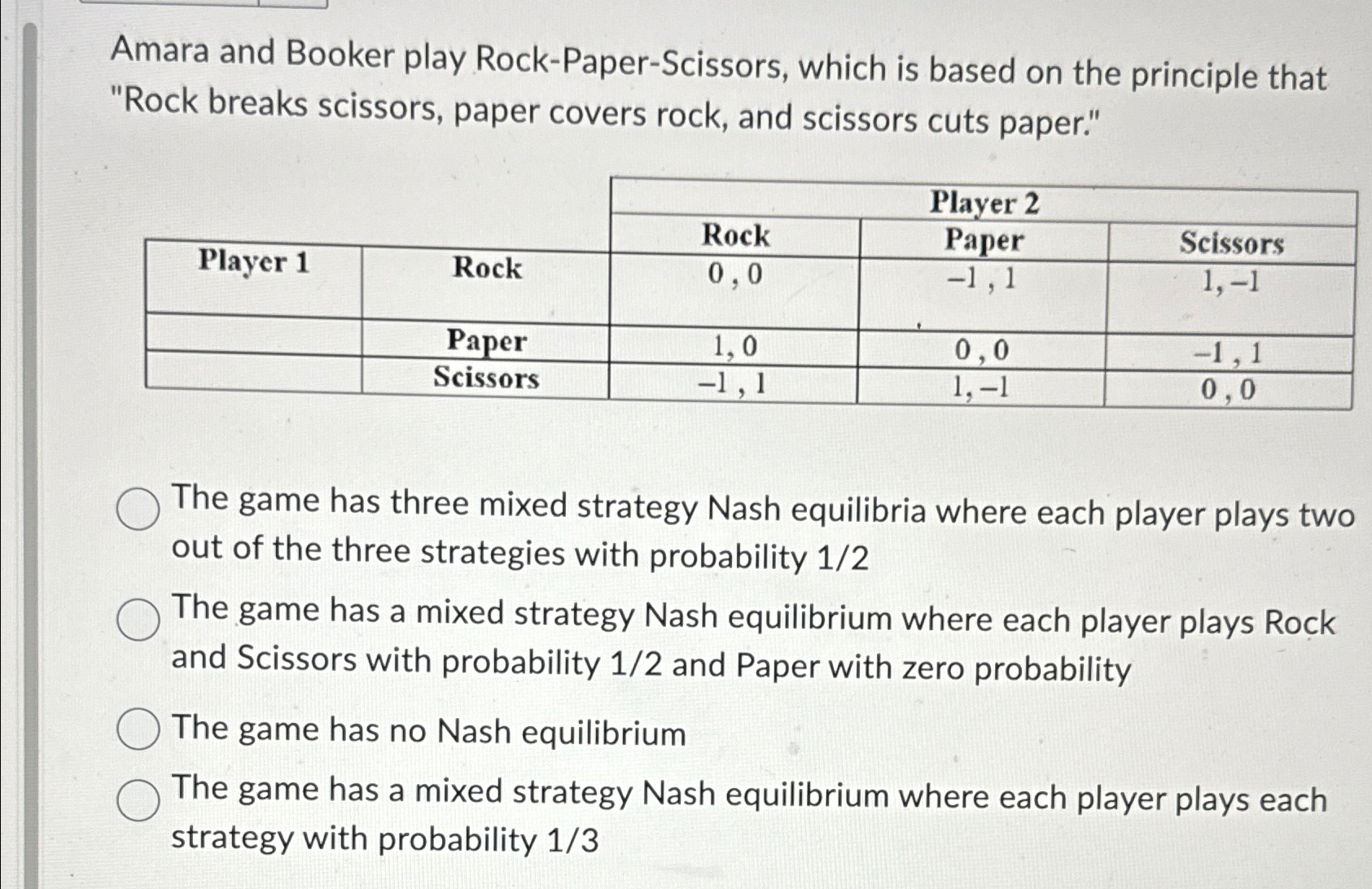 Solved Amara and Booker play Rock-Paper-Scissors, which is | Chegg.com