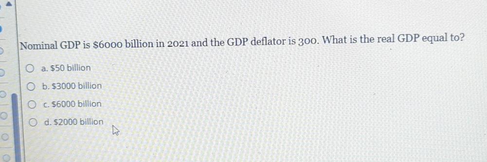 Solved Nominal GDP is $6000 ﻿billion in 2021 ﻿and the GDP | Chegg.com