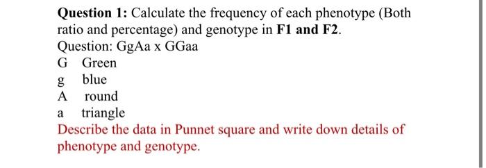 Solved Question 1: Calculate the frequency of each phenotype | Chegg.com