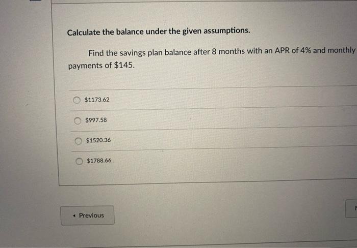 Solved Calculate the balance under the given assumptions. | Chegg.com