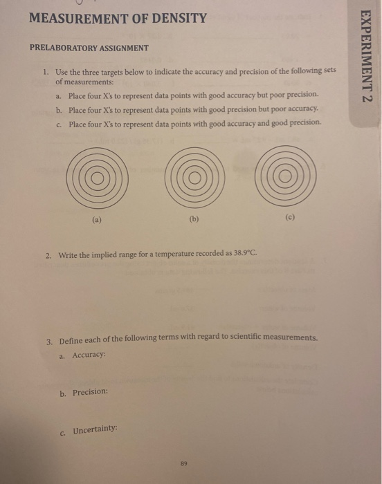 Solved MEASUREMENT OF DENSITY PRELABORATORY ASSIGNMENT | Chegg.com