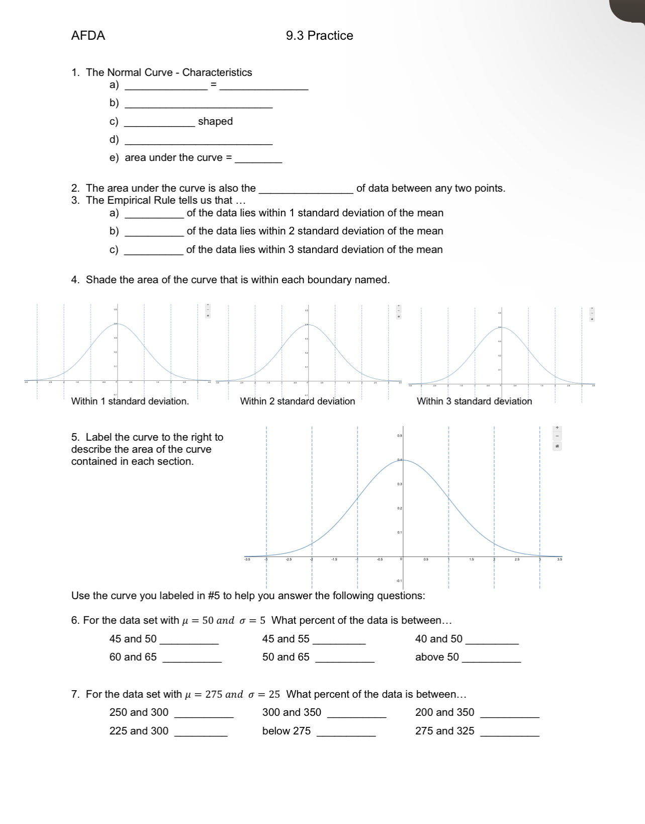 Solved AFDA9.3 ﻿PracticeThe Normal Curve - | Chegg.com