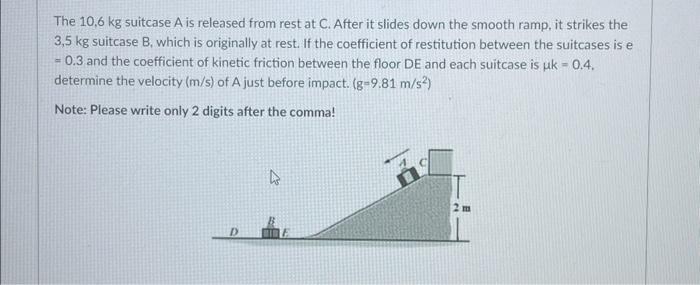 Solved The 10,6 kg suitcase A is released from rest at C. | Chegg.com