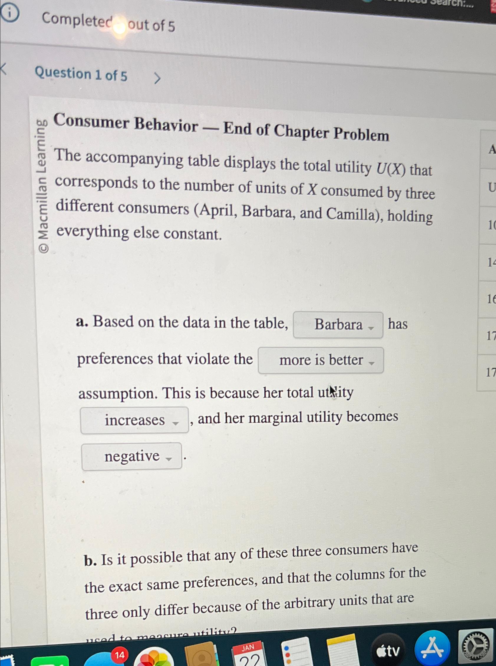 Solved Completed out of 5Question 1 ﻿of 5Consumer Behavior - | Chegg.com