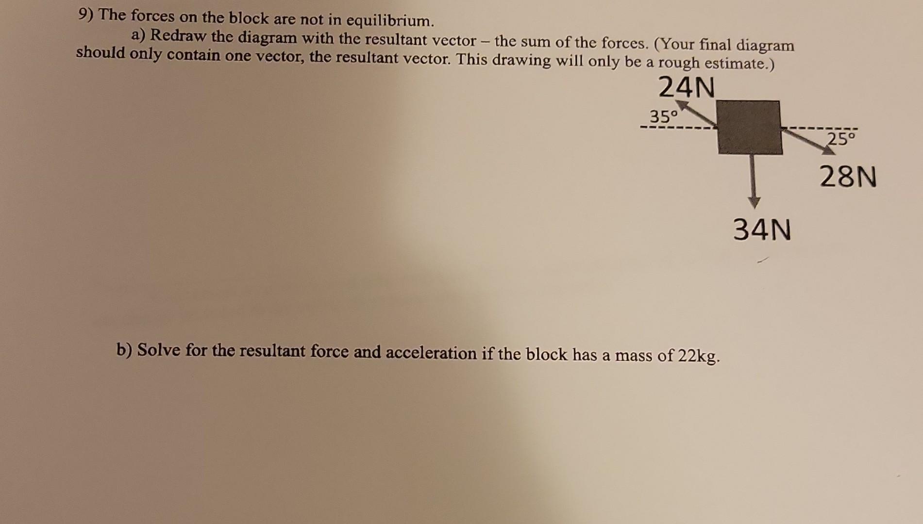 Solved 9) The forces on the block are not in equilibrium. a) | Chegg.com