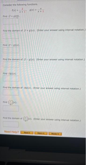 Solved Consider the following functions. f(x)=x+12,g(x)=x+1x | Chegg.com