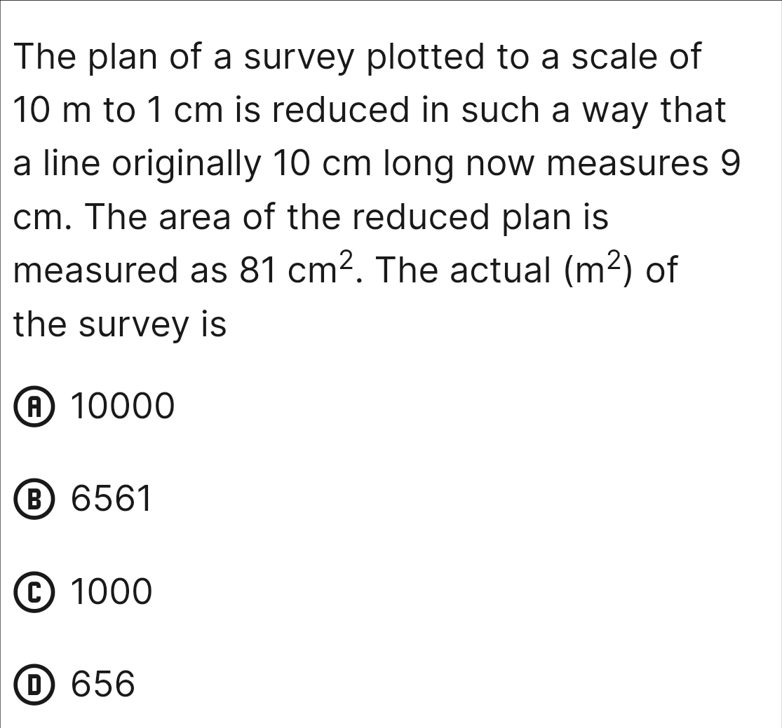 Solved The plan of a survey plotted to a scale of 10m ﻿to | Chegg.com