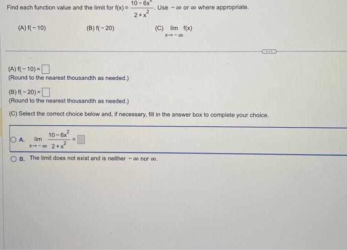 Solved Find each function value and the limit for \\( | Chegg.com