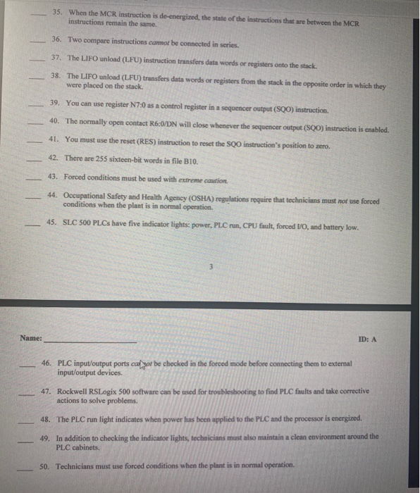 Solved 35. When the MCR instruction is de energired, the | Chegg.com