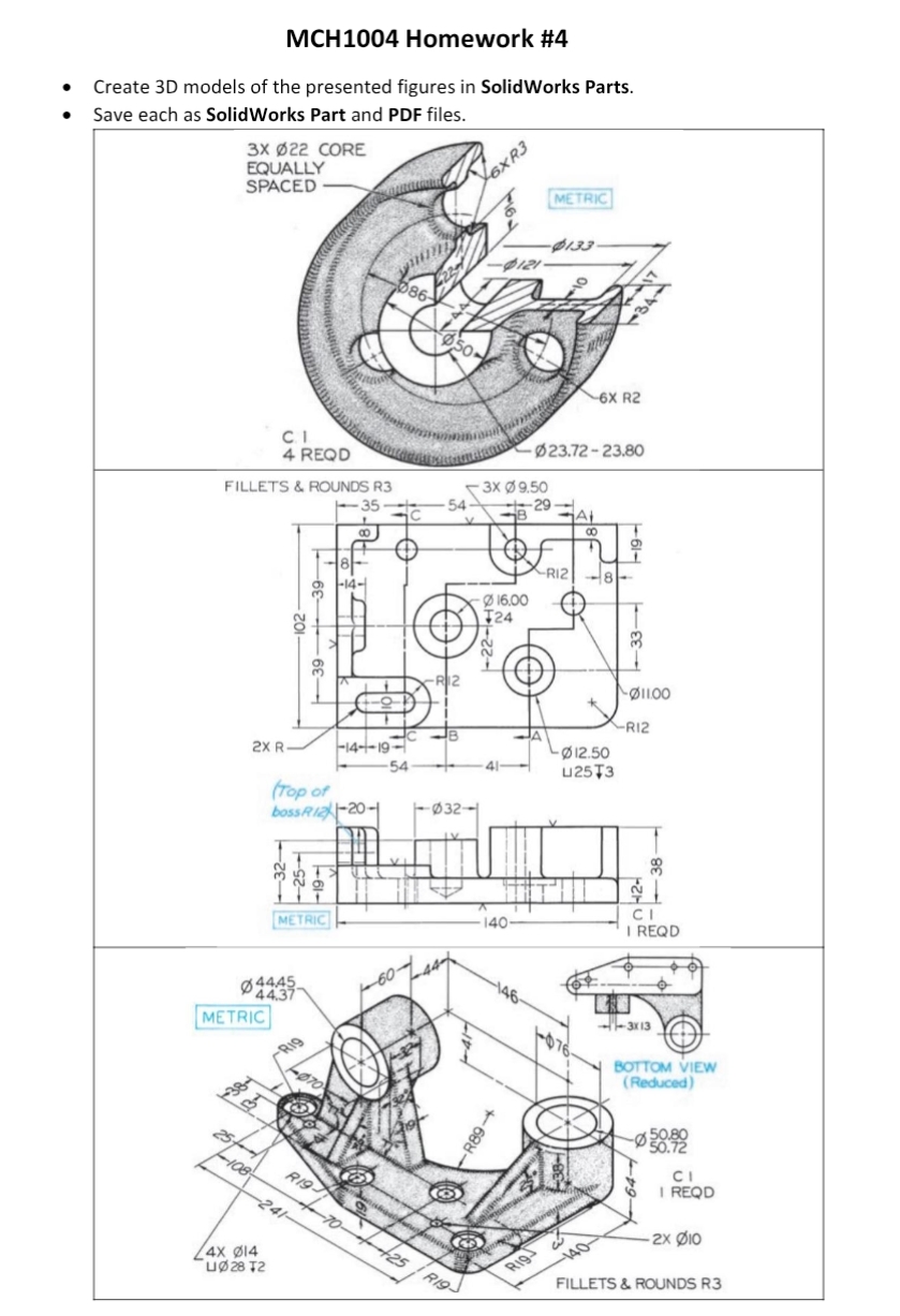 Solved MCH1004 ﻿Homework #4Create 3D models of the presented | Chegg.com