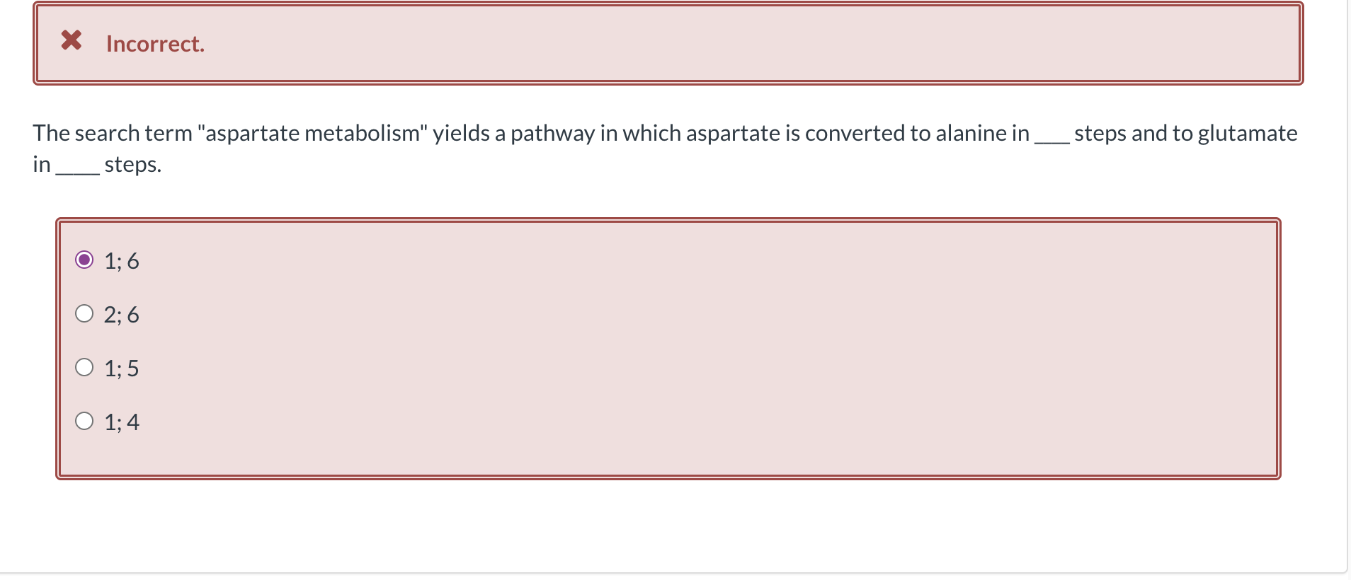 Solved X Incorrect.The search term "aspartate metabolism" | Chegg.com
