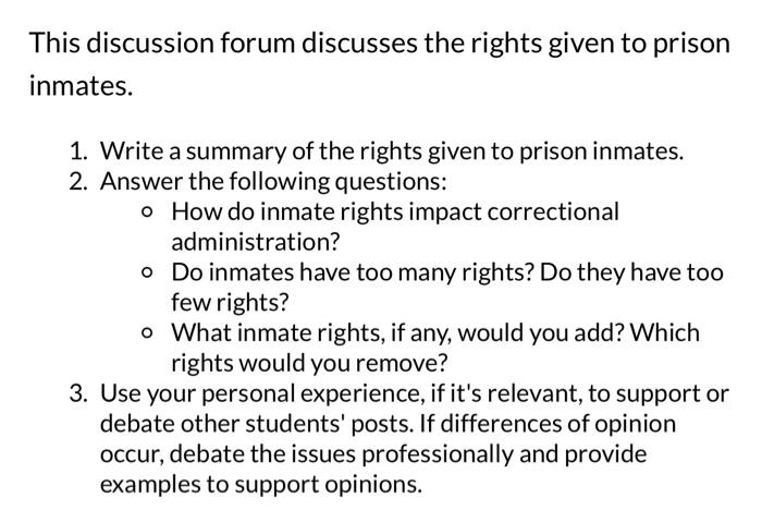 Solved his discussion forum discusses the rights given to | Chegg.com