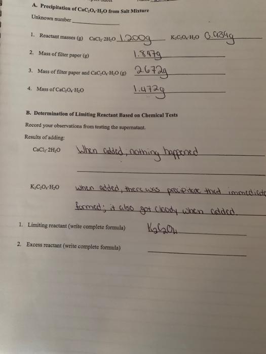 Solved A. Precipitation of CaC₂O, H₂O from Salt Mixture | Chegg.com