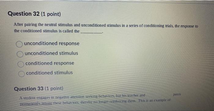 Solved After pairing the neutral stimulus and unconditioned | Chegg.com