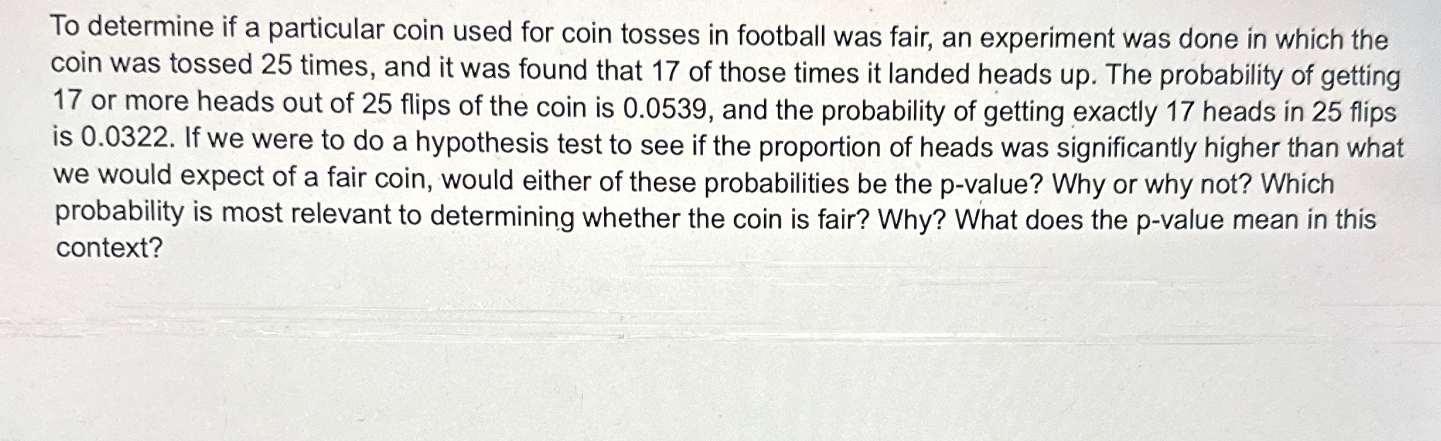 Solved To determine if a particular coin used for coin | Chegg.com