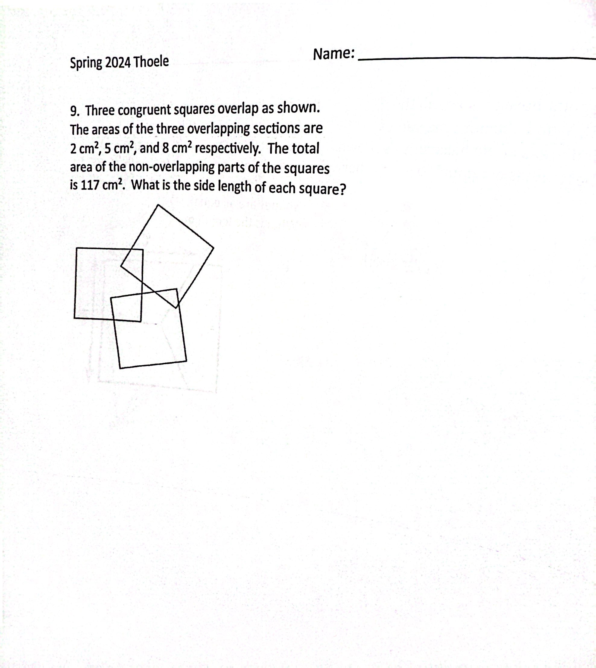 Name:9. ﻿Three congruent squares overlap as shown. | Chegg.com