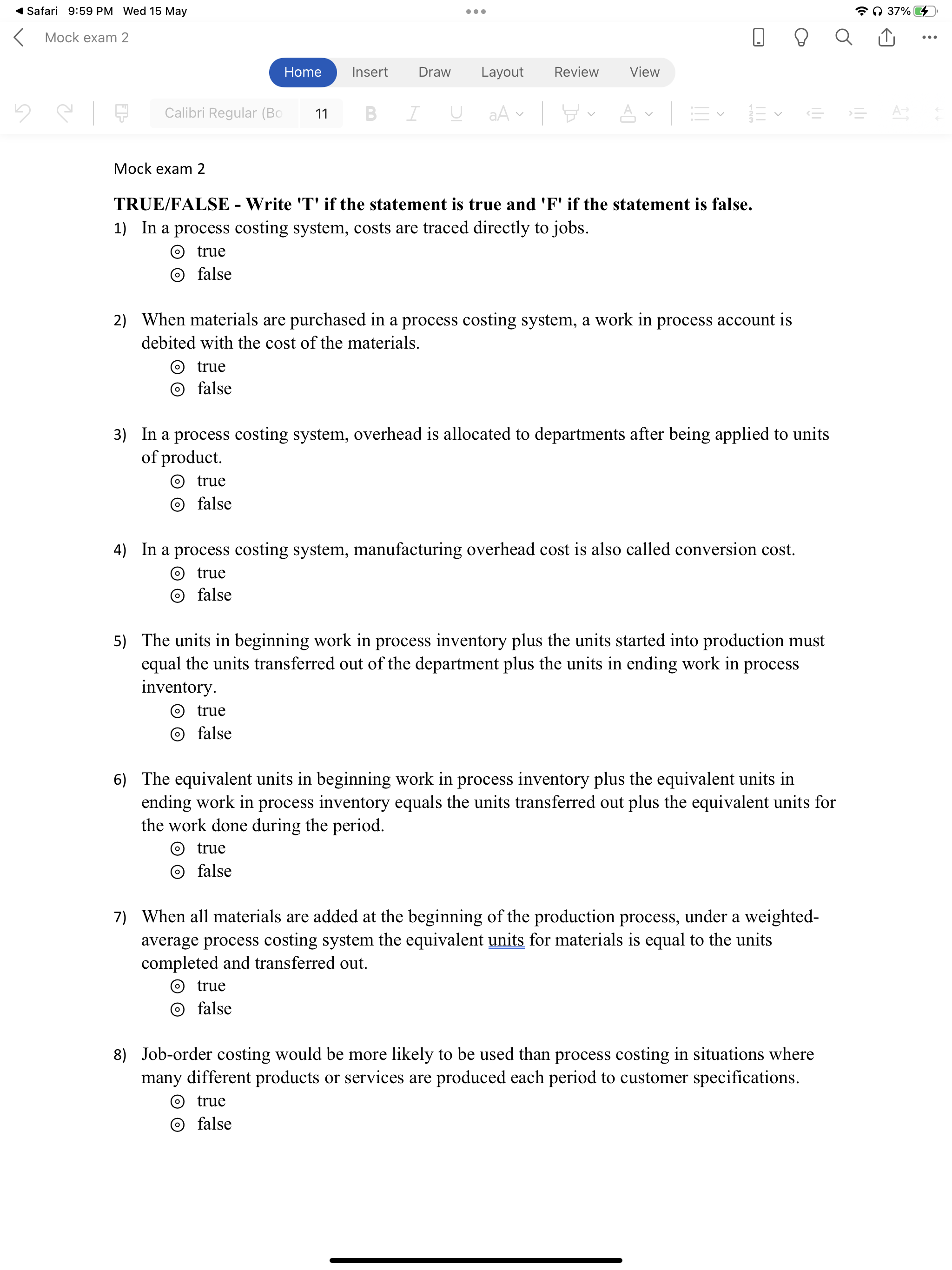 Solved Mock exam 2TRUE/FALSE - ﻿Write ' T ' ﻿if the | Chegg.com