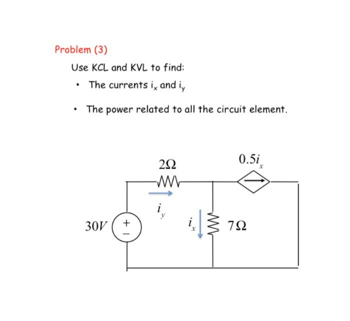 Solved Problem (3) Use KCL and KVL to find: • The currents | Chegg.com