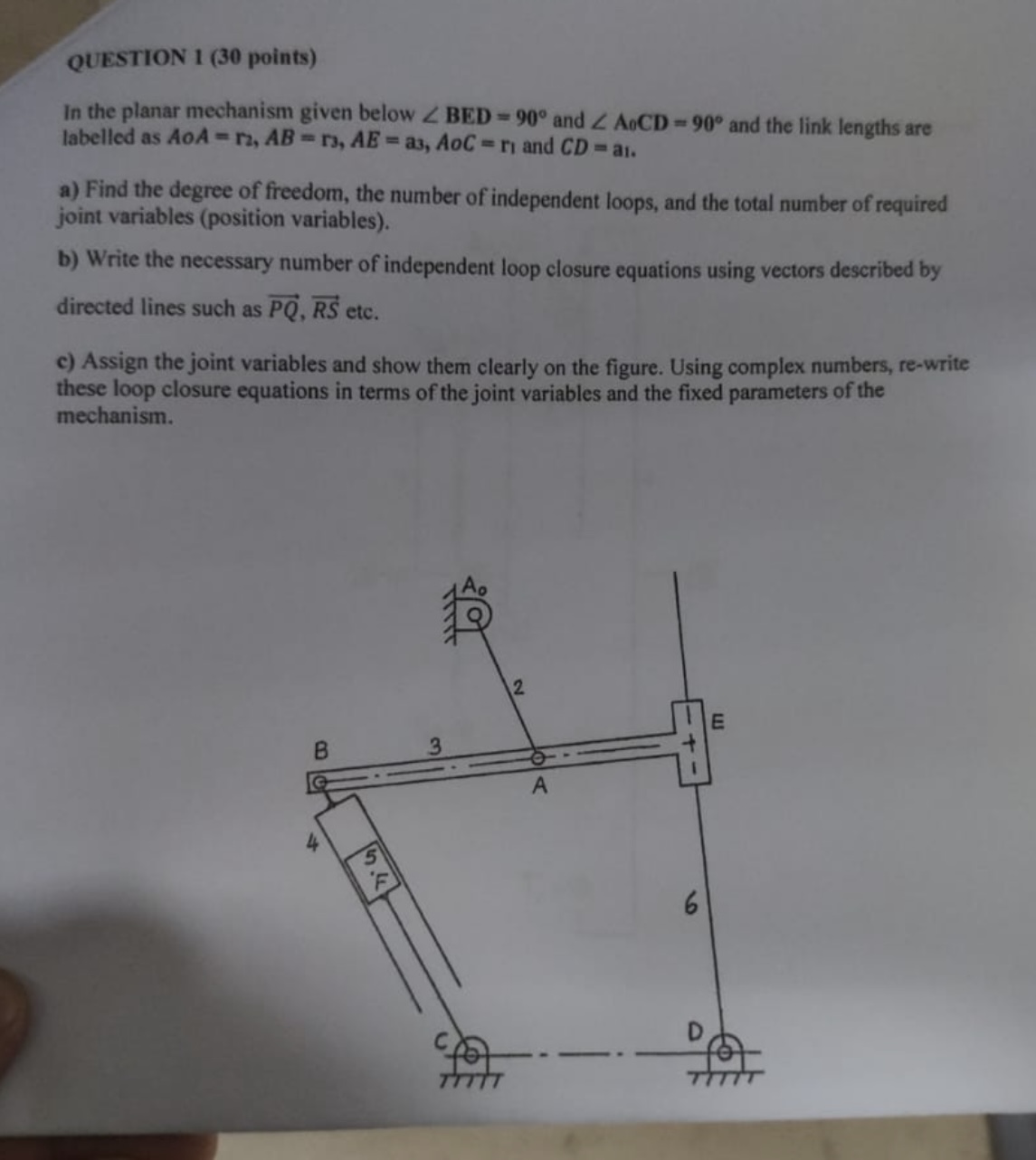 QUESTION 1 (30 ﻿points) ﻿In the planar meehanism | Chegg.com
