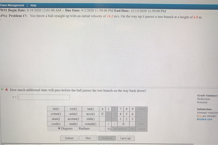 Solved Class Management | Help HW#1 Begin Date: 8/19/2020 | Chegg.com