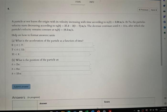 Solved A parricle at rest leaves the origin with its | Chegg.com
