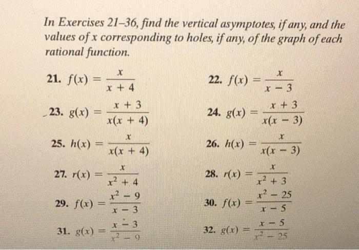 Solved In Exercises 21-36, find the vertical asymptotes, if | Chegg.com