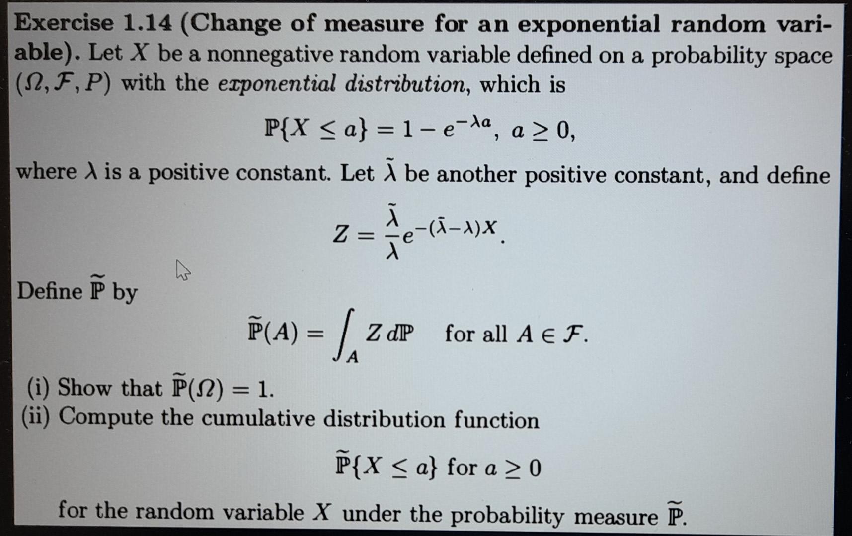 Solved Exercise 1.14 (Change of measure for an exponential | Chegg.com