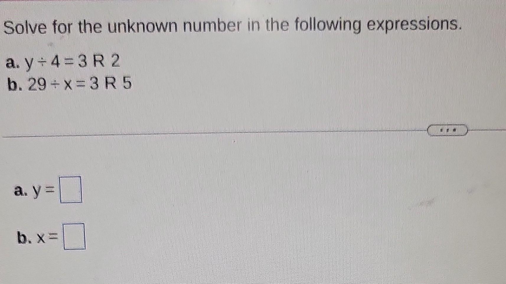 Solved Solve for the unknown number in the following | Chegg.com