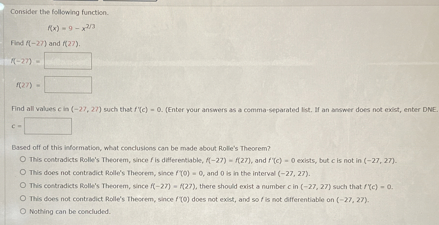 Solved Consider the following function.f(x)=9-x23Find f(-27) | Chegg.com