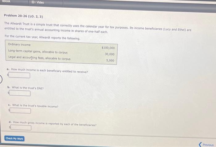 Solved Problem 20-26 (LO, 2, 3) The Allwardt Trust is a | Chegg.com