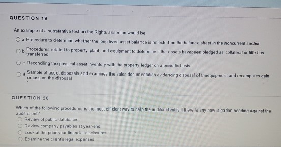 Solved QUESTION 19 An example of a substantive test on the | Chegg.com
