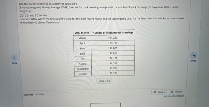 Solved Use the border crossings data below to calculate a | Chegg.com