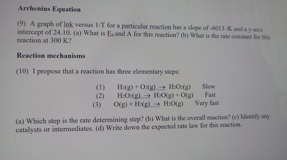 Solved Arrhenius Equation (9) A graph of Ink versus 1/T for | Chegg.com
