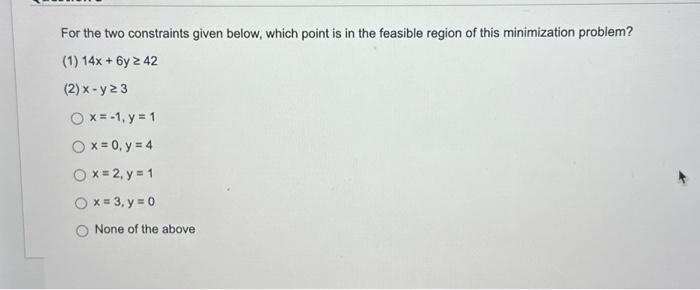 Solved For the two constraints given below, which point is | Chegg.com