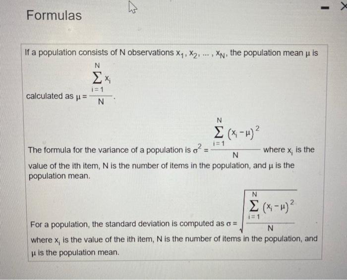 Solved Formulas If a population consists of N observations | Chegg.com