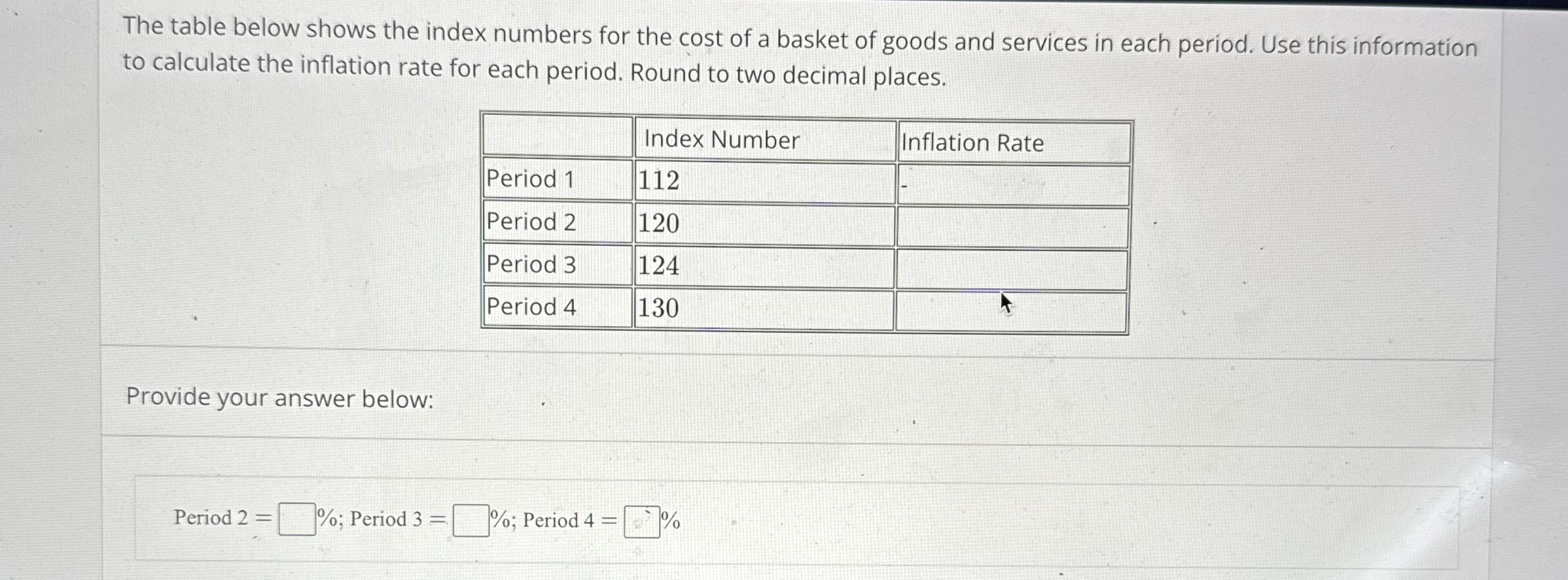 Solved The table below shows the index numbers for the cost | Chegg.com