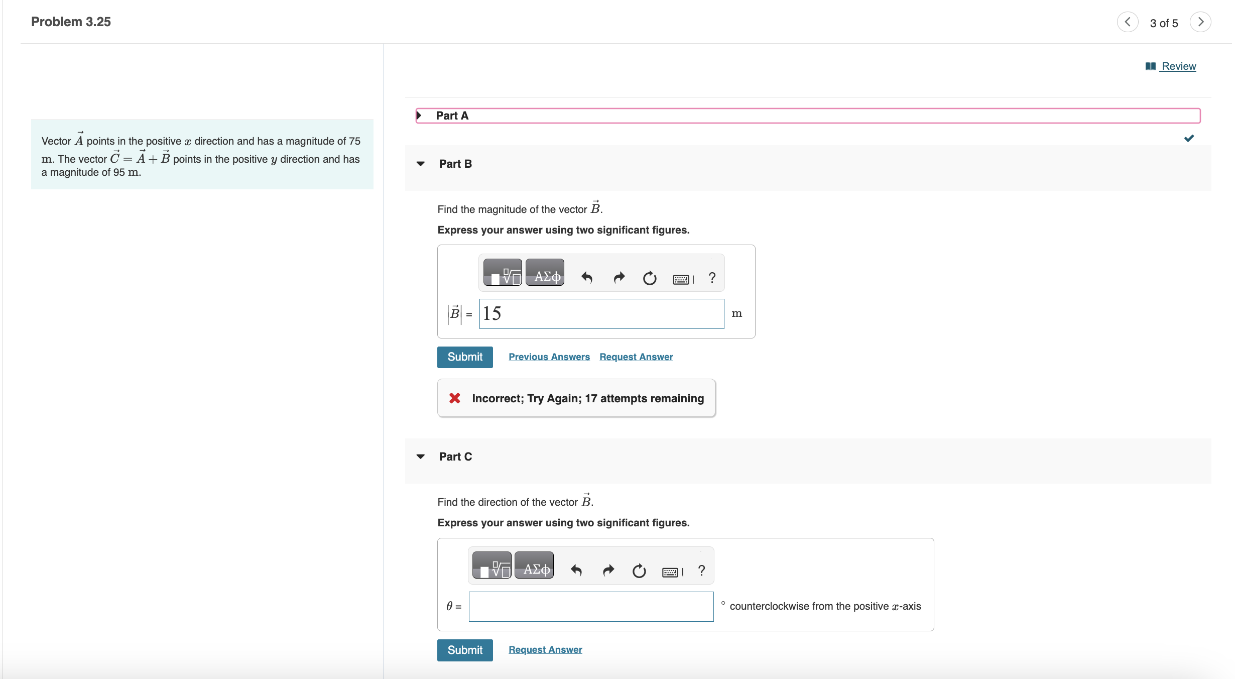 Solved Part AVector vec(A) ﻿points in the positive x | Chegg.com