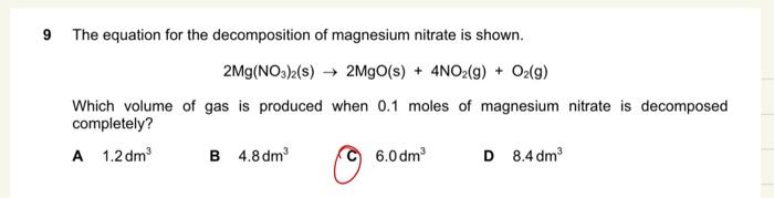 Solved 9 The equation for the decomposition of magnesium | Chegg.com