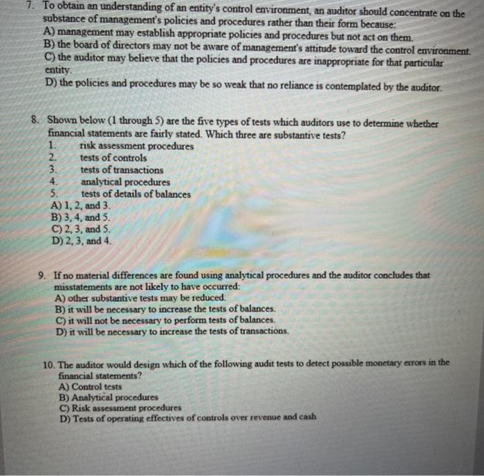 Solved 7. To obtain an understanding of an entity's control | Chegg.com