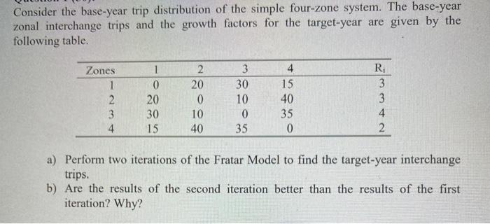 Solved Consider the base-year trip distribution of the | Chegg.com