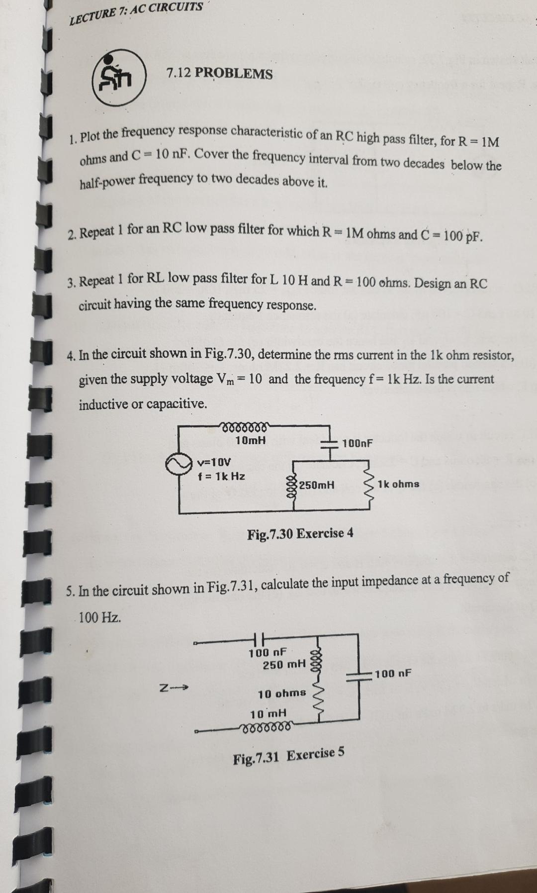 Solved LECTURE 7: AC CIRCUITS7.12 ﻿PROBLEMSPlot the | Chegg.com
