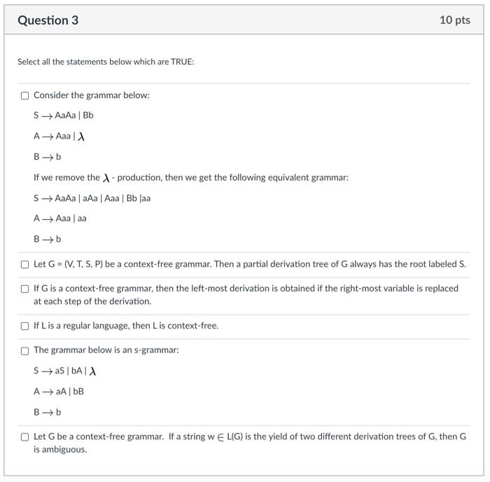 Solved Question 3 10 pts Select all the statements below | Chegg.com