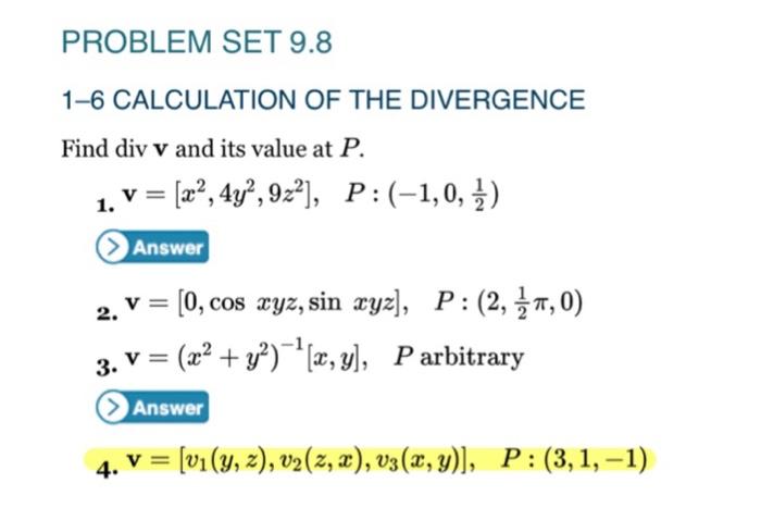 Solved 1-6 CALCULATION OF THE DIVERGENCE Find divv and its | Chegg.com