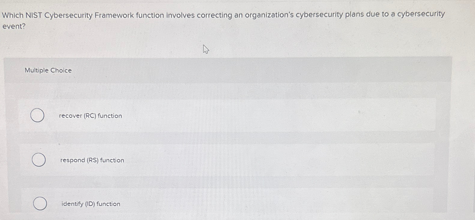 Solved Which NIST Cybersecurity Framework function involves | Chegg.com