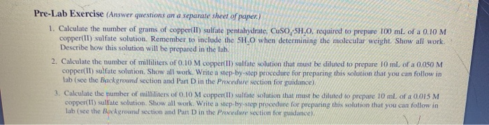 Solved Pre-Lab Exercise (Answer questions an a separate | Chegg.com