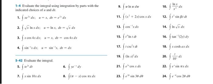 Solved Inx dx 1-4 Evaluate the integral using integration by | Chegg.com
